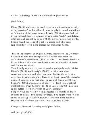 Critical Thinking What is Crime in the Cyber Realm(100 Points).docx