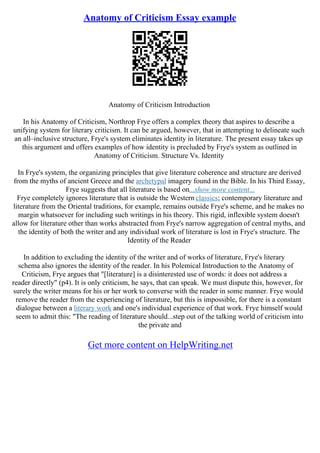 Criticism Essay Example | PDF