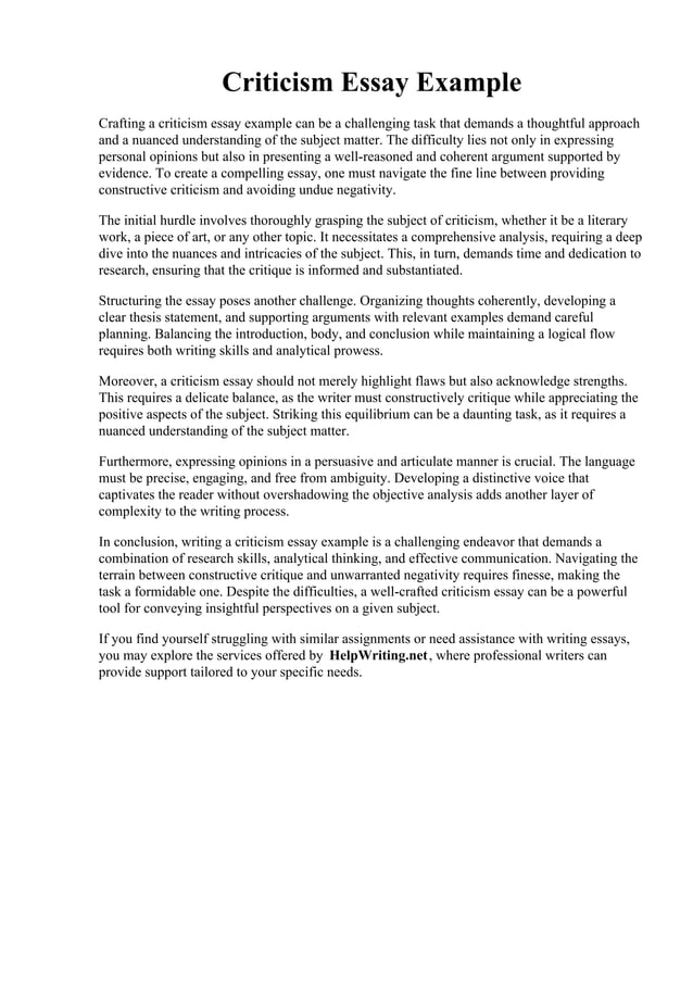 Criticism Essay Example. Business paper: Examples of critique essays | PDF