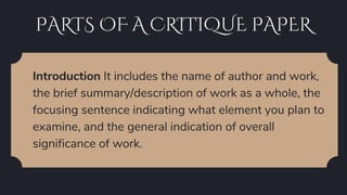 Wriiting a Critique Paper English Class Grade 10 | PPTX