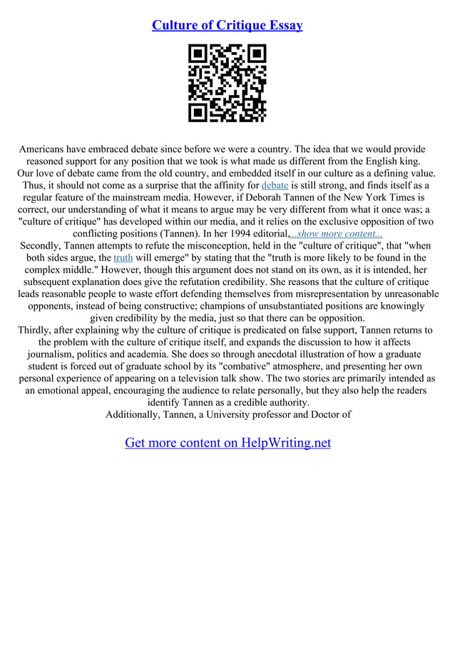 Critique Essay Example | PDF