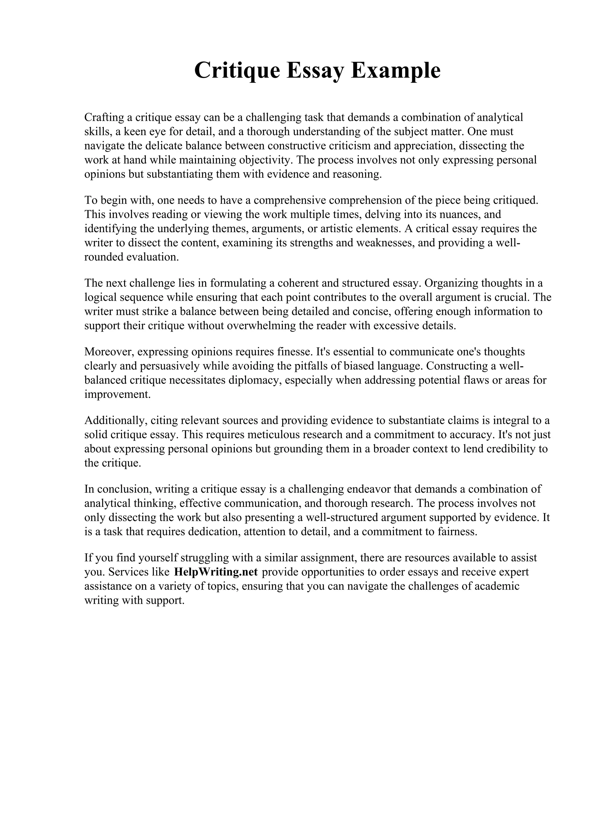 Critique Essay Example. Montgomery County Community College | PDF