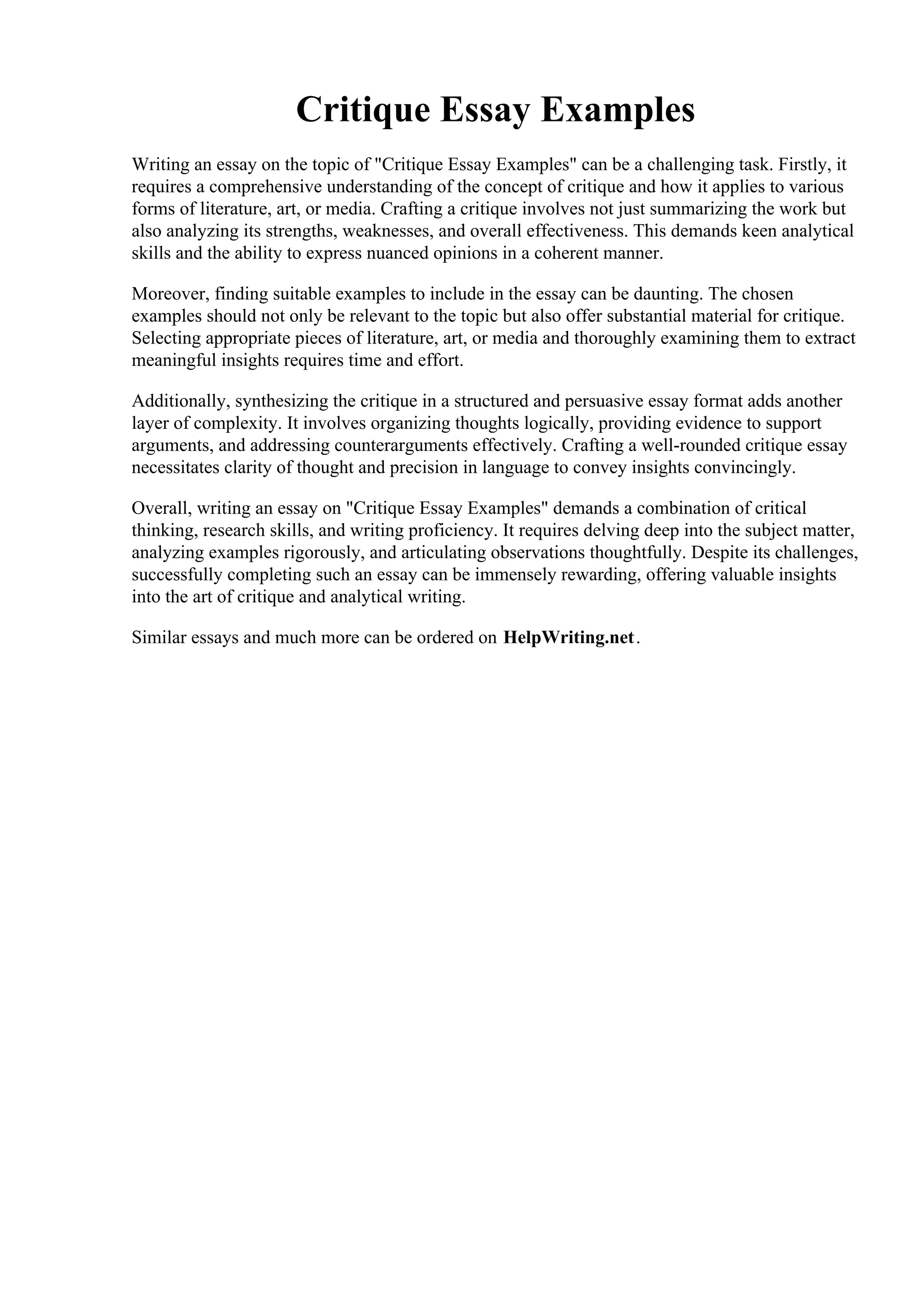 Critique Essay Examples. J 176: Media Fluency for the Digital Age ...