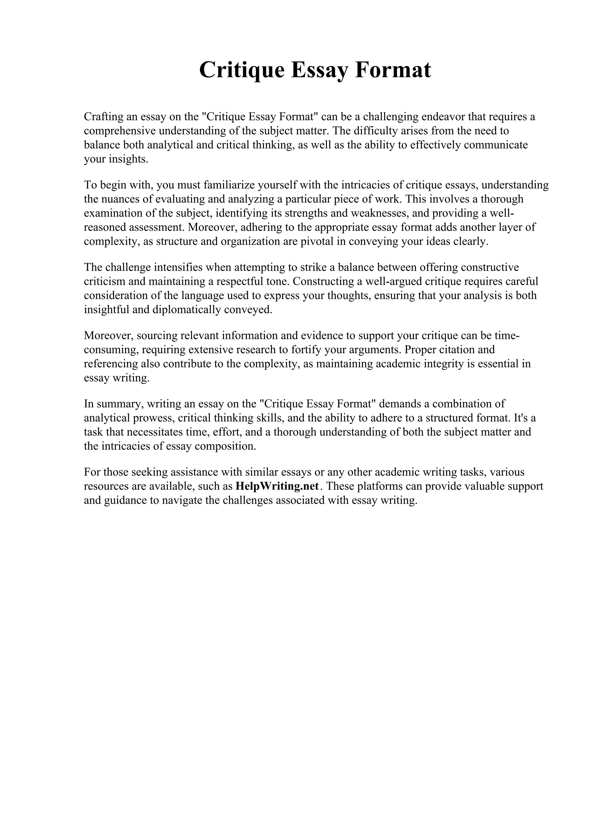 Critique Essay Format.pdf | Homework and Study | Education