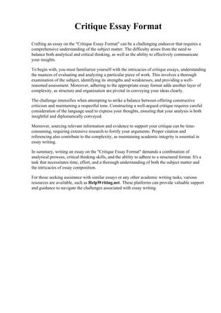 Critique Essay Format.pdf | Homework and Study | Education