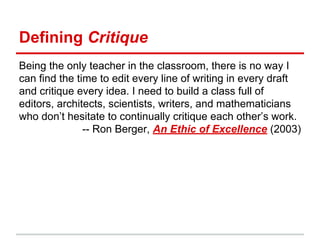 Critique for Elementary Classrooms | PDF