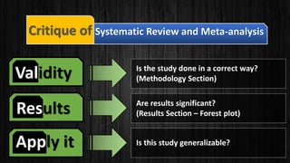Critical Appraisal of systematic review and meta analysis articles | PDF