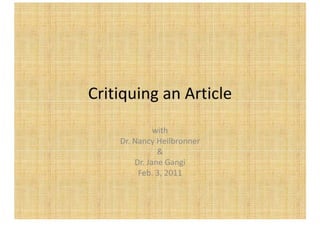 Critiquing An Article | PDF