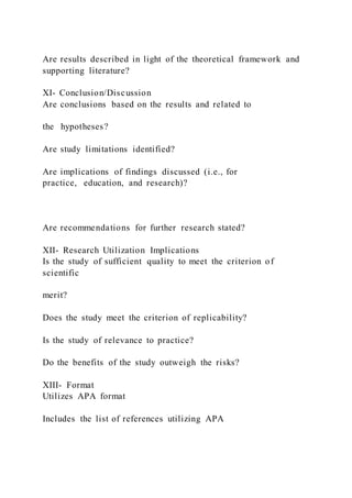 Critiquing Evaluation Criteria for Quantitative Research Artic | DOCX