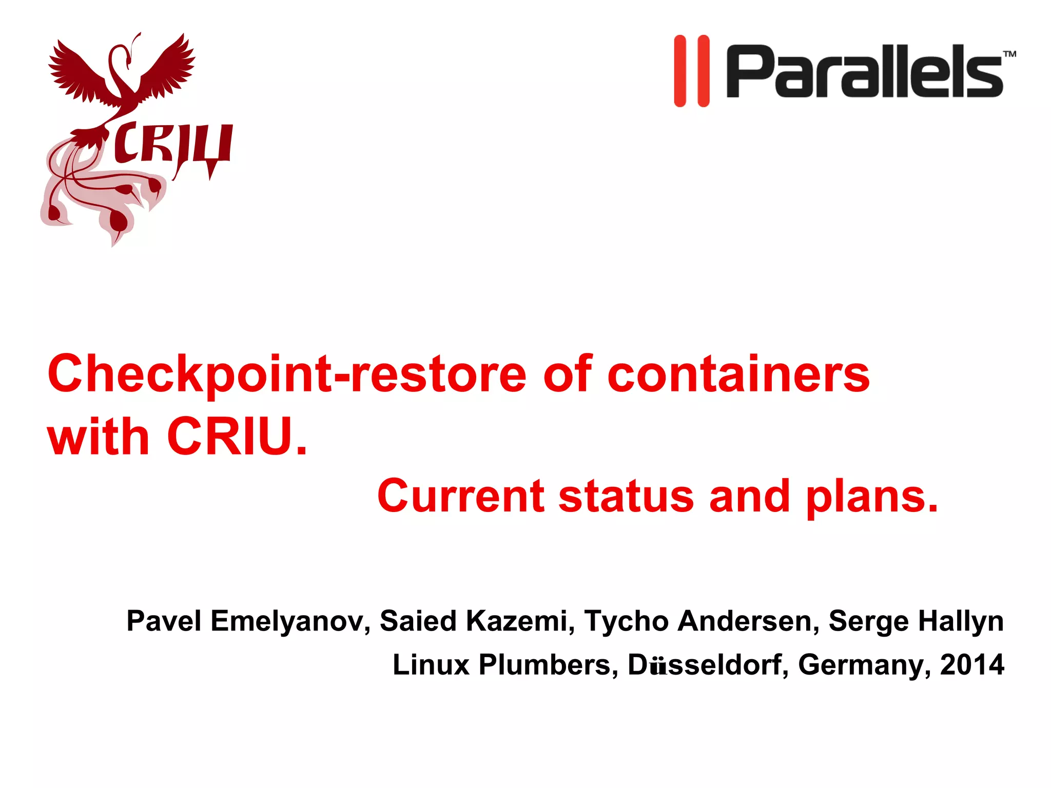 Checkpoint/restore of containers with CRIU | ODP