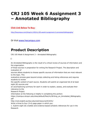 Crj 105 week 6 assignment 3 annotated bibliography | PDF