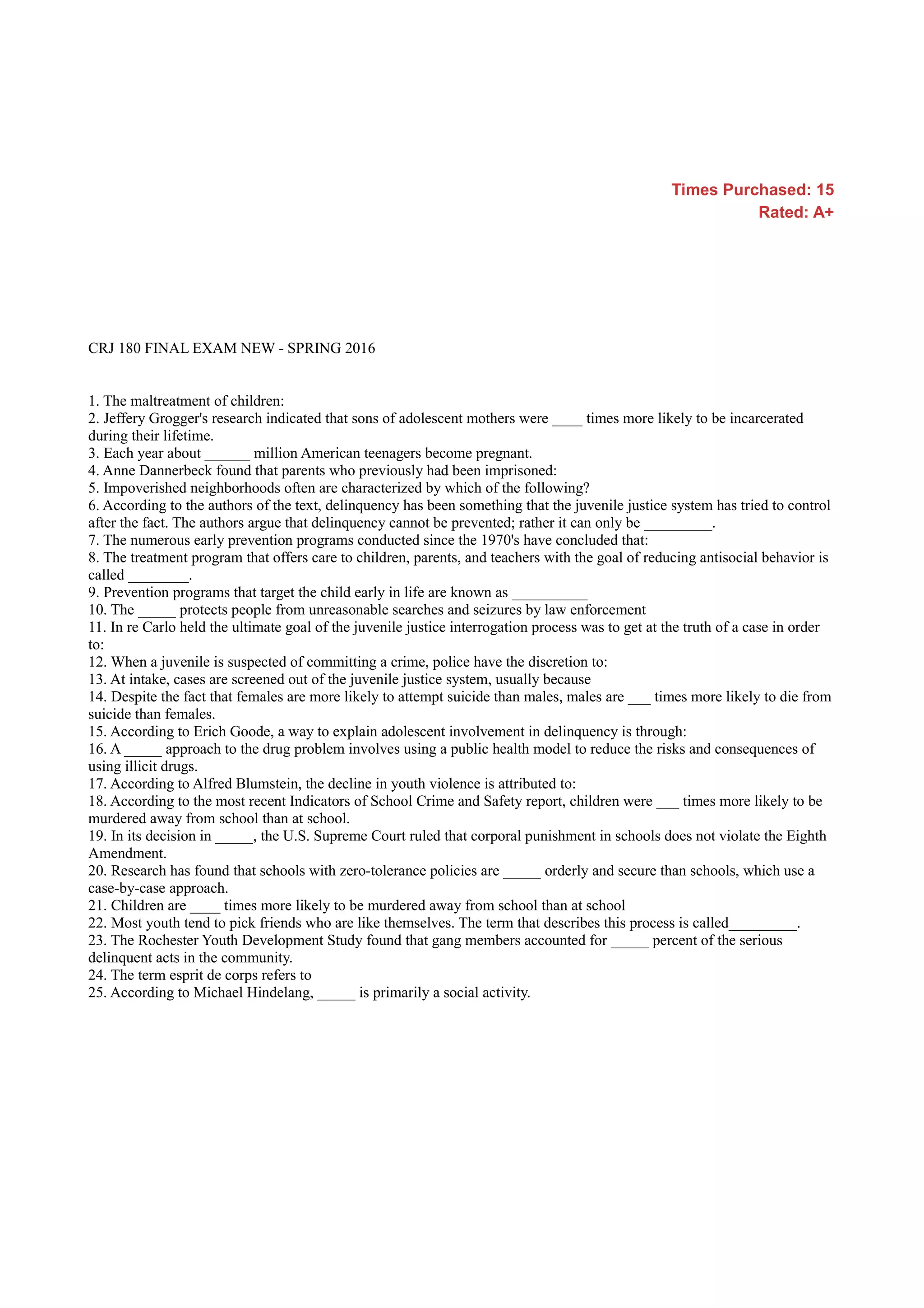 Crj 180 final exam new spring 2016 | ODT