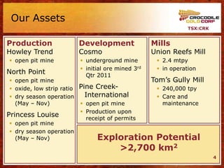 Crocodile Gold Investor Presentation | PDF | Commodities | Economy
