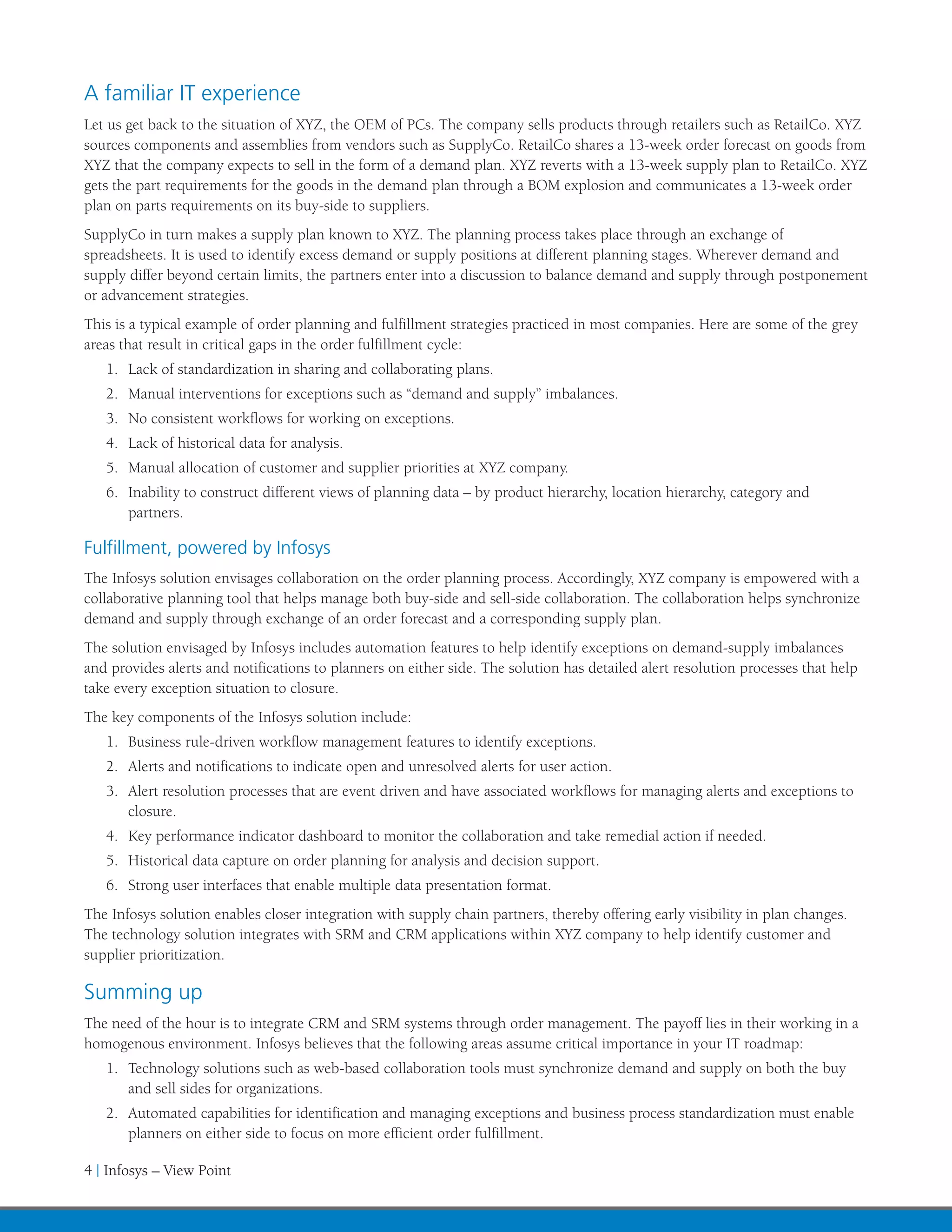 Infosys – Order management | CRM & SRM Case Study | Solution | PDF