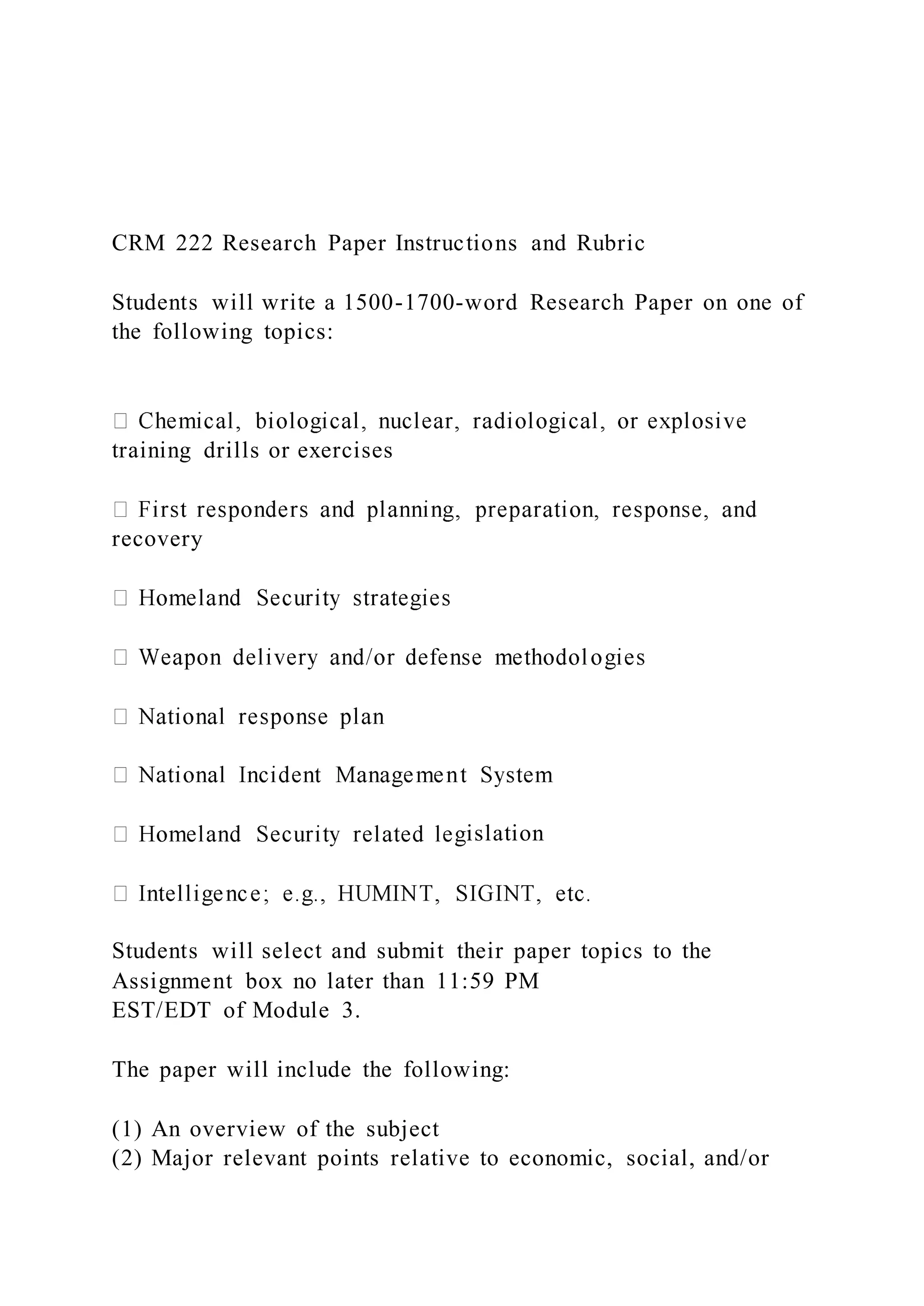 CRM 222 Research Paper Instructions and Rubric Students w | DOCX ...