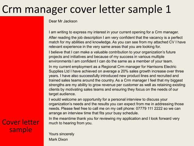 Crm manager cover letter | PPT