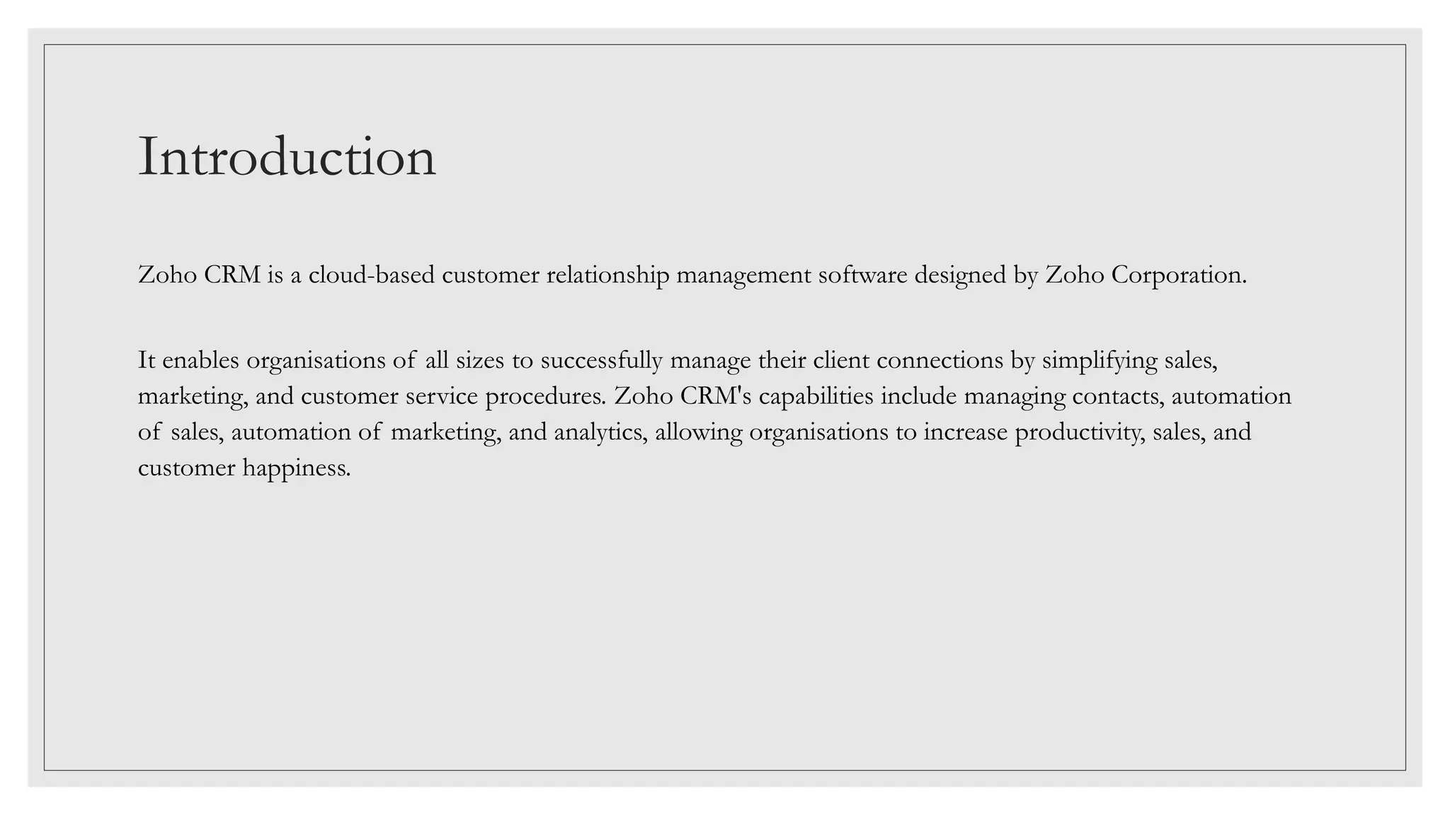 ZOHO CRM Power point presentation, Strategic CRM | PPTX