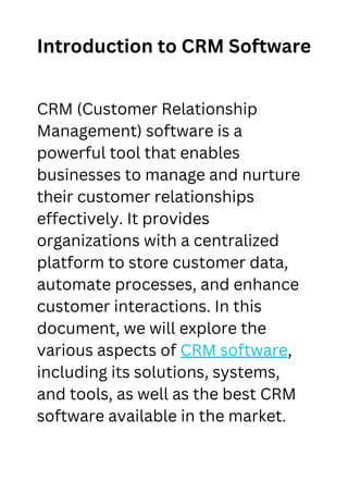 CRM Software: Streamlining Customer Relationship Management | PDF