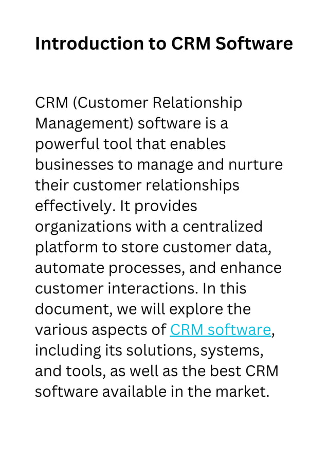 CRM Software: Streamlining Customer Relationship Management | PDF CRM Software: Streamlining Customer Relationship Management | PDF