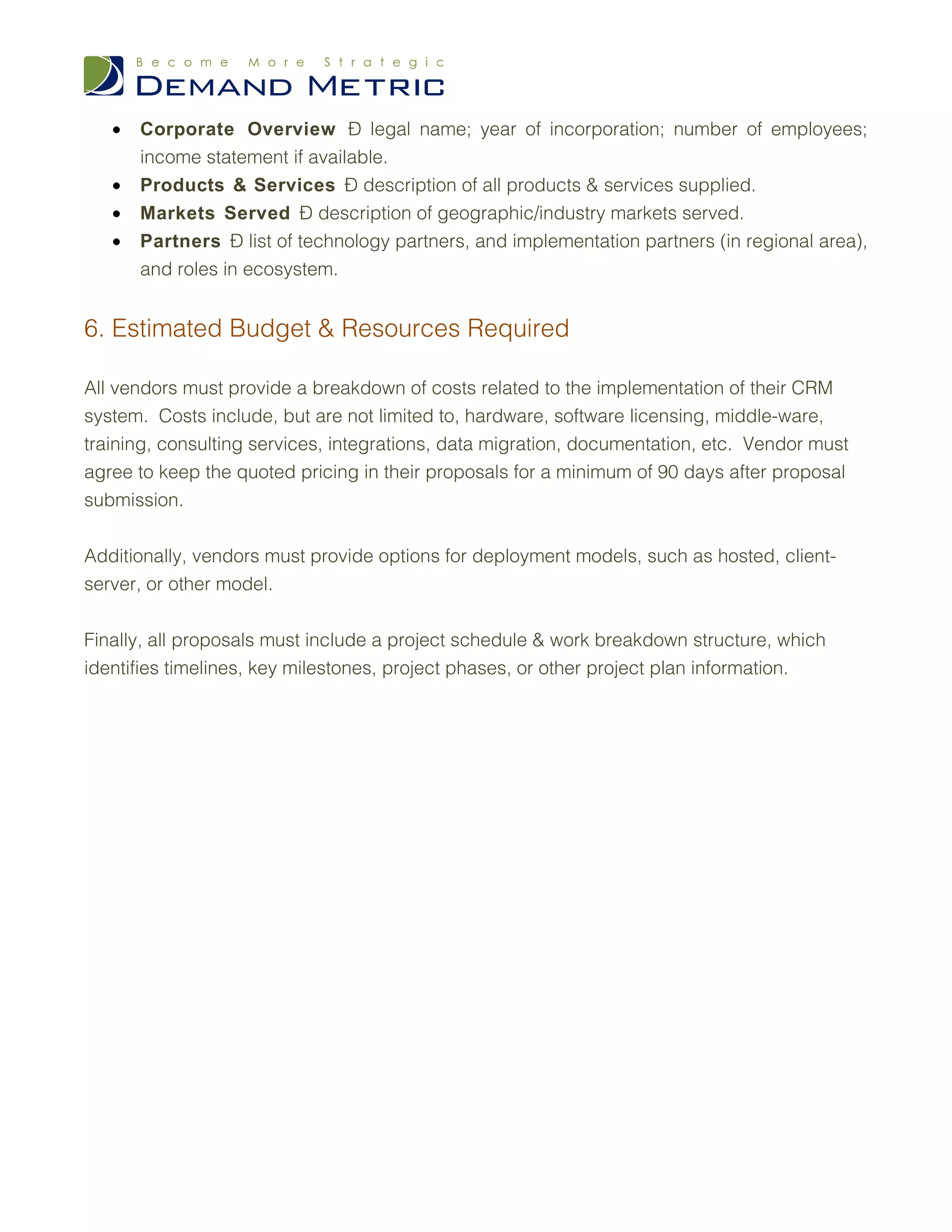 CRM System RFP Template | DOC
