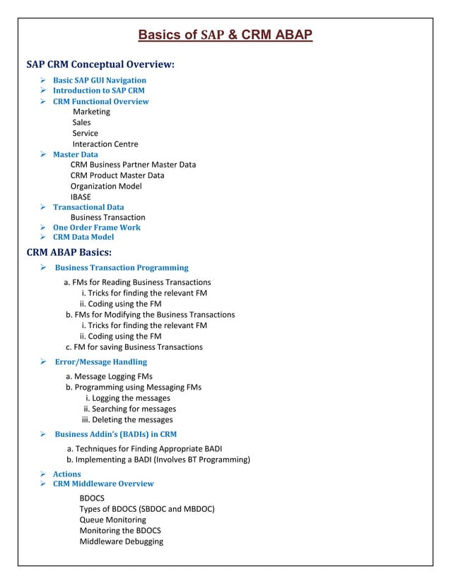 SAP CRM TECHNICAL TRAINING | LEARN SAP CRM TECHNICAL ONLINE | PDF