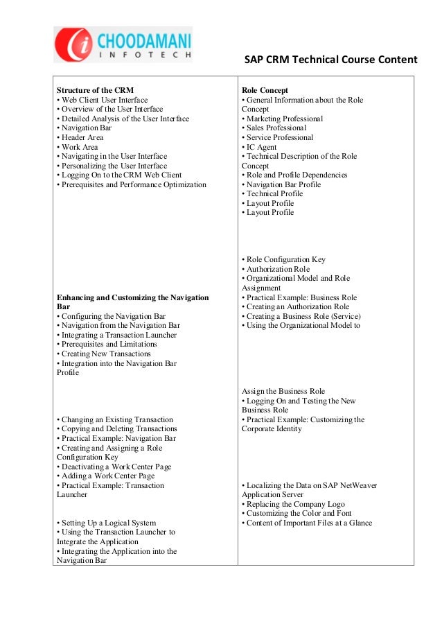 Sap Crm Technical Course Content