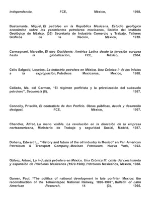 Crónica del Petróleo en México Pemex Colmex | DOCX