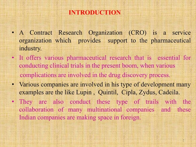 Cro | PPT | Pharmaceutical Industry | Industries