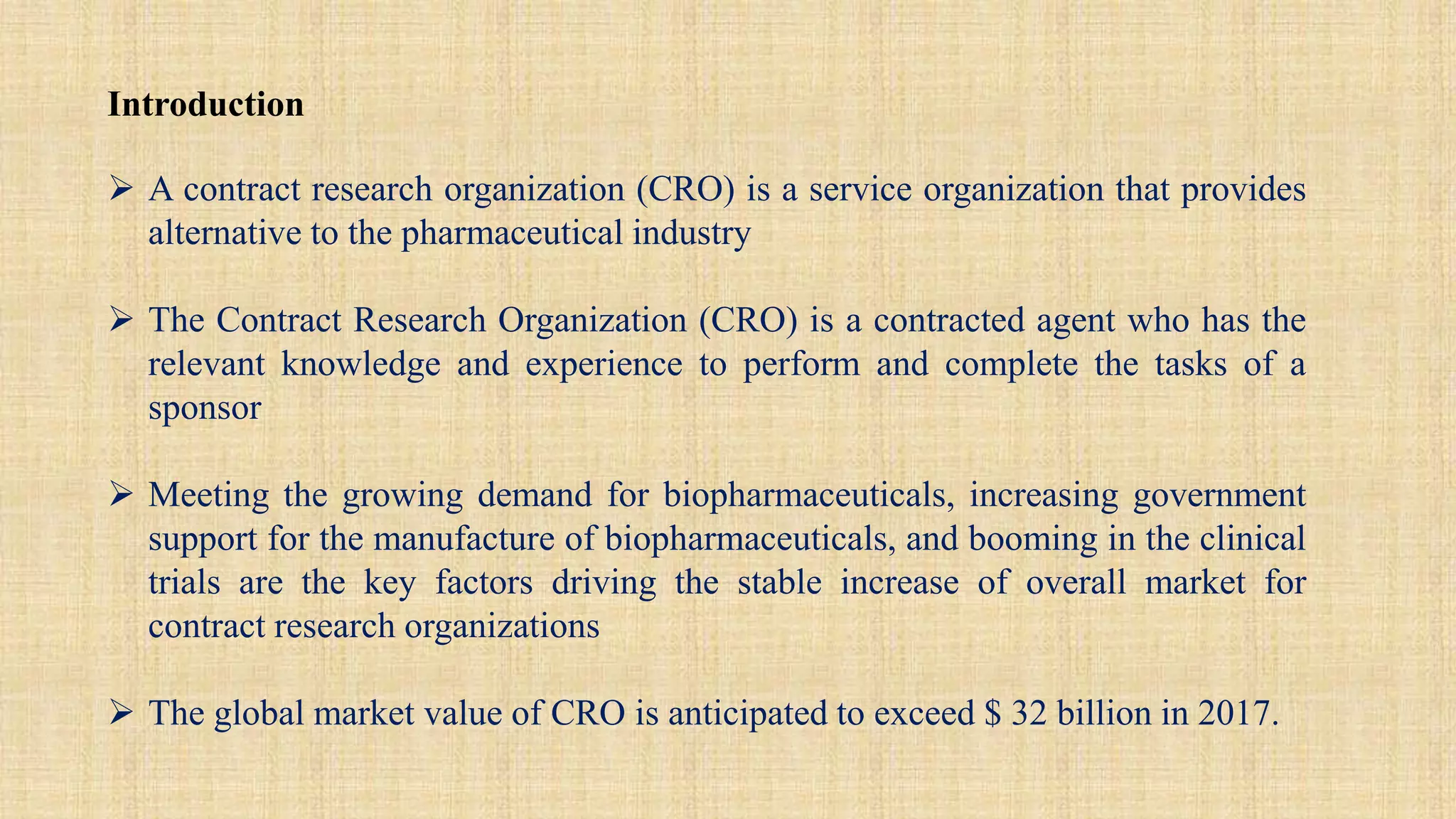 Contract Research Organisations- CRO in Pharma Field | PPTX