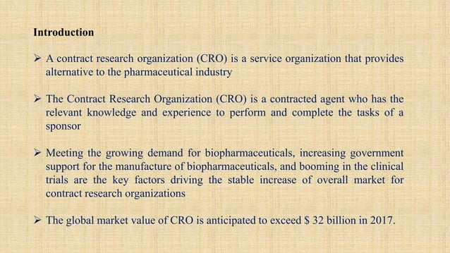 Contract Research Organisations- CRO in Pharma Field | PPTX