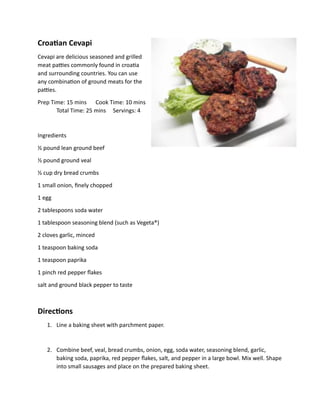 Croatian Cevapi .docx | Cooking | Food & Drink