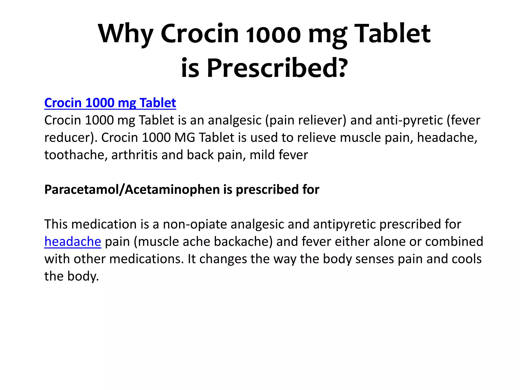 Crocin 1000 mg tablet | PPTX