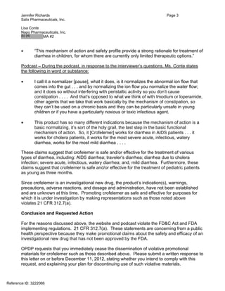 Crofelemer letter salix and napo 2012 | PDF