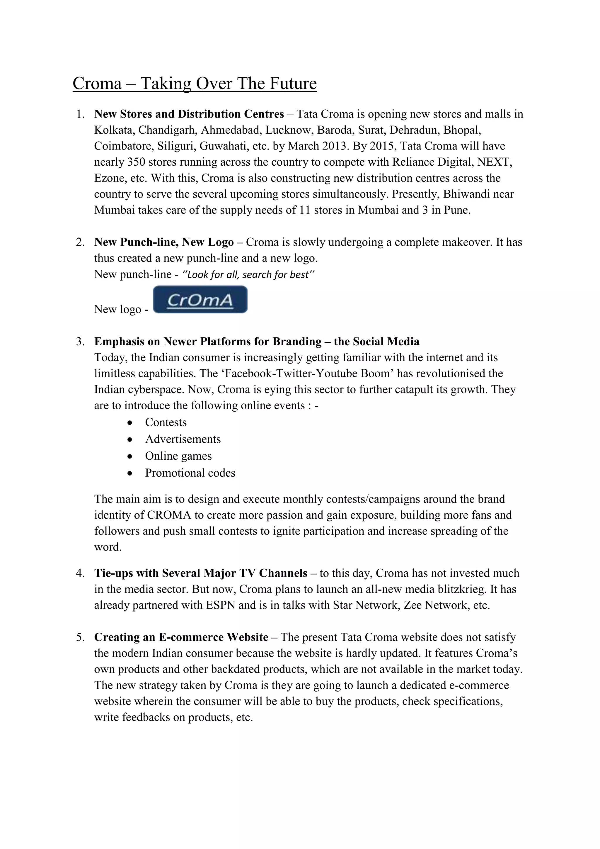 Tata Croma's Future Strategies | DOCX