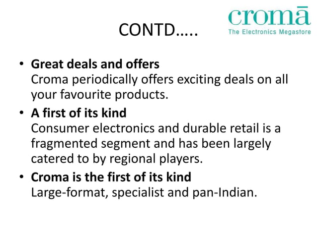 Croma Ppt | PPTX | Malls & Shopping Centers | Attractions