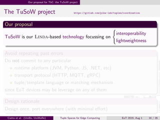 TuSoW: Tuple Spaces for Edge Computing | PPT