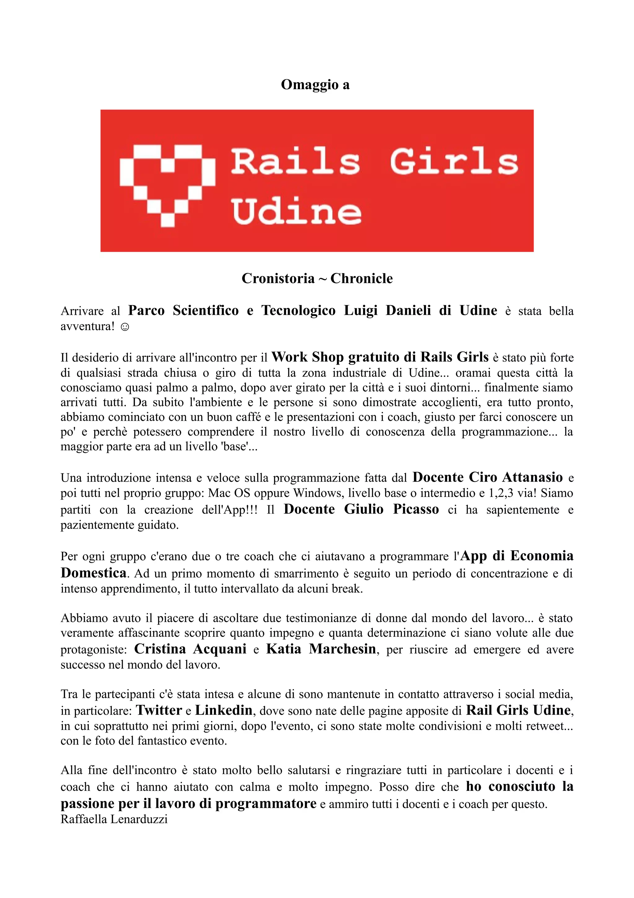 Cronistoria di Rails Girls Udine | PDF