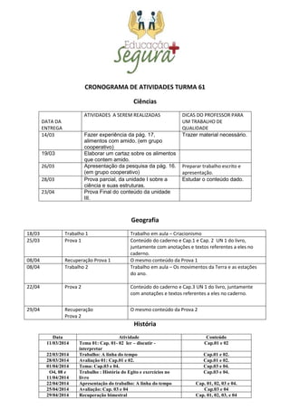Cronograma de atividades turma 61 | PDF