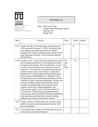 Crook Edie 2010 Internship Log | DOC | Geography | Science