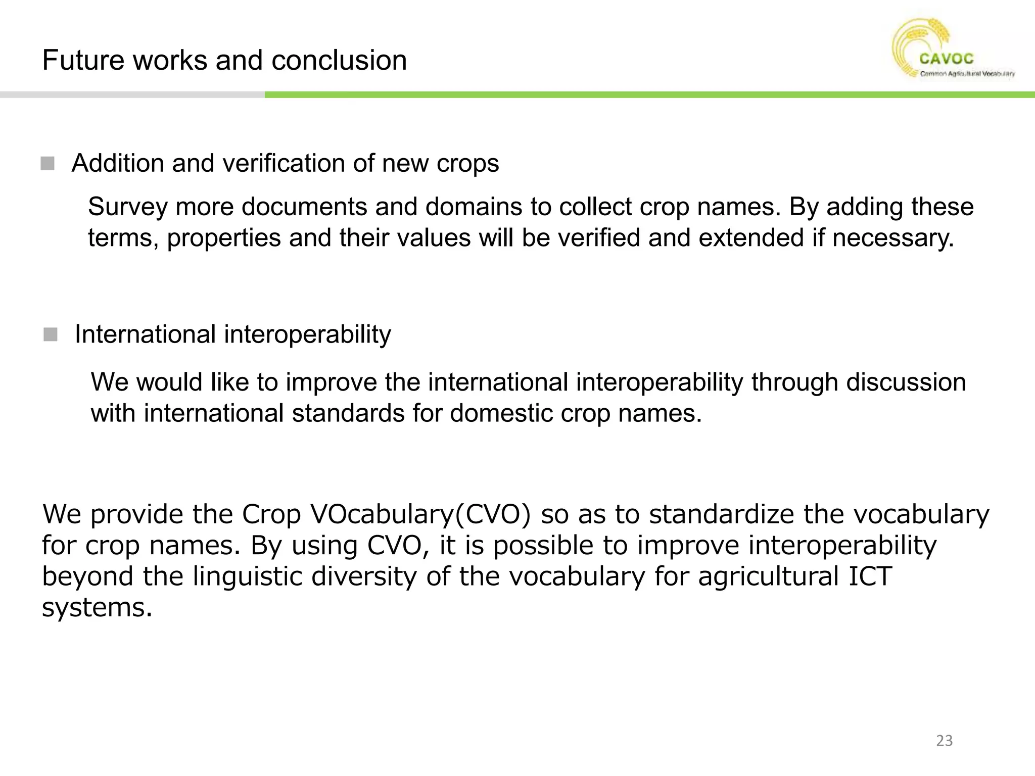 Crop vocabulary (CVO): Core vocabulary of crop names | PPTX