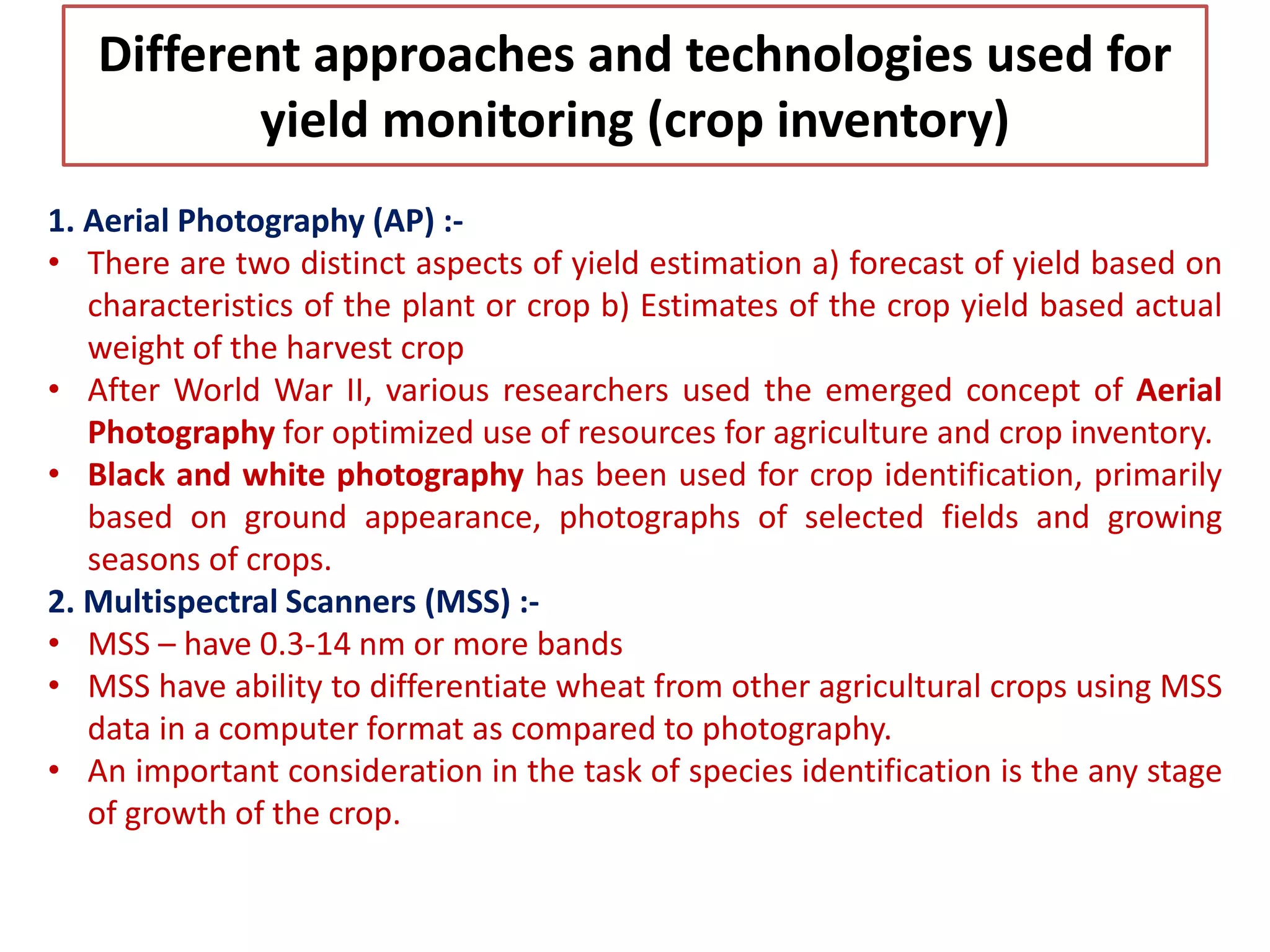 Crop discrimination and yield monitoring | PPTX