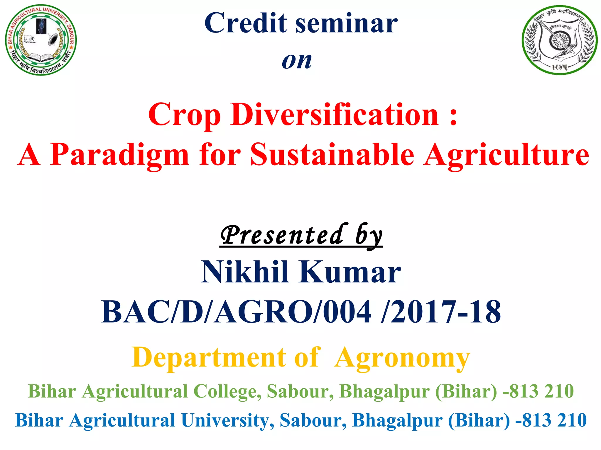 Crop Diversification : A Paradigm for Sustainable Agriculture | PPT