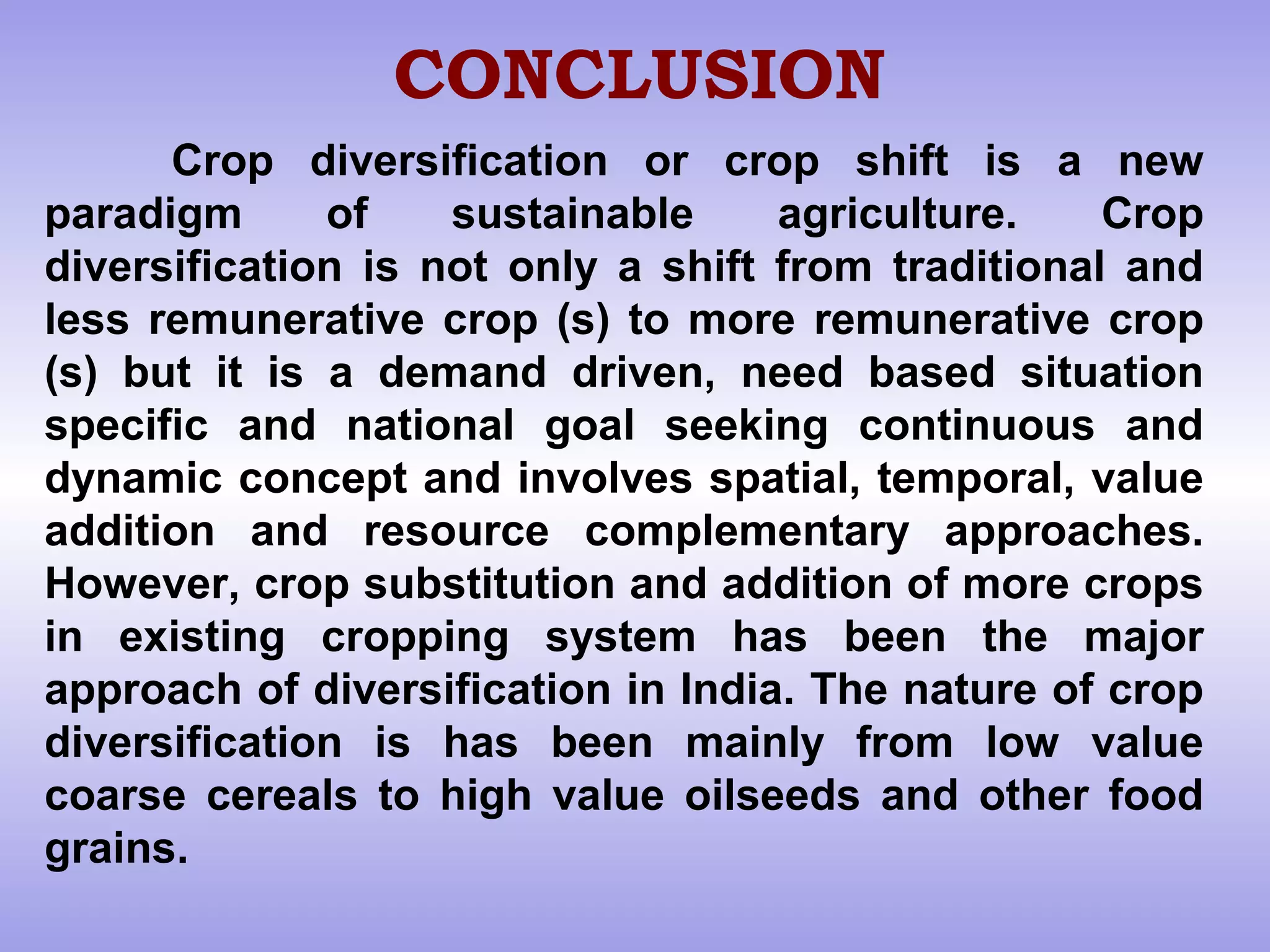 Crop diversification for Sustainable Agriculture | PPT