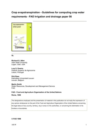 Crop Evapotranspiration Allen_Fao irrigation drainage papper 56 1998 | PDF