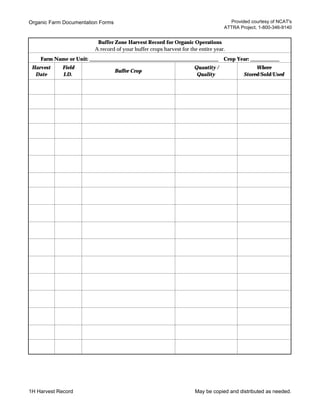 Organic Field Crops Documentation Forms | PDF