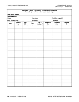 Organic Field Crops Documentation Forms | PDF
