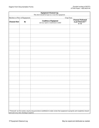 Organic Field Crops Documentation Forms | PDF