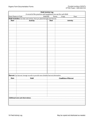 Organic Field Crops Documentation Forms | PDF