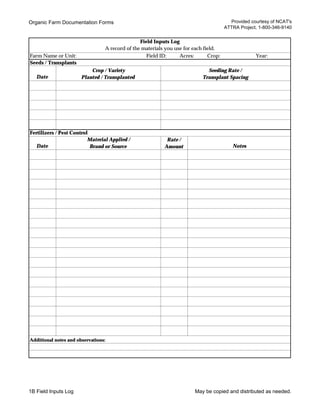 Organic Field Crops Documentation Forms | PDF