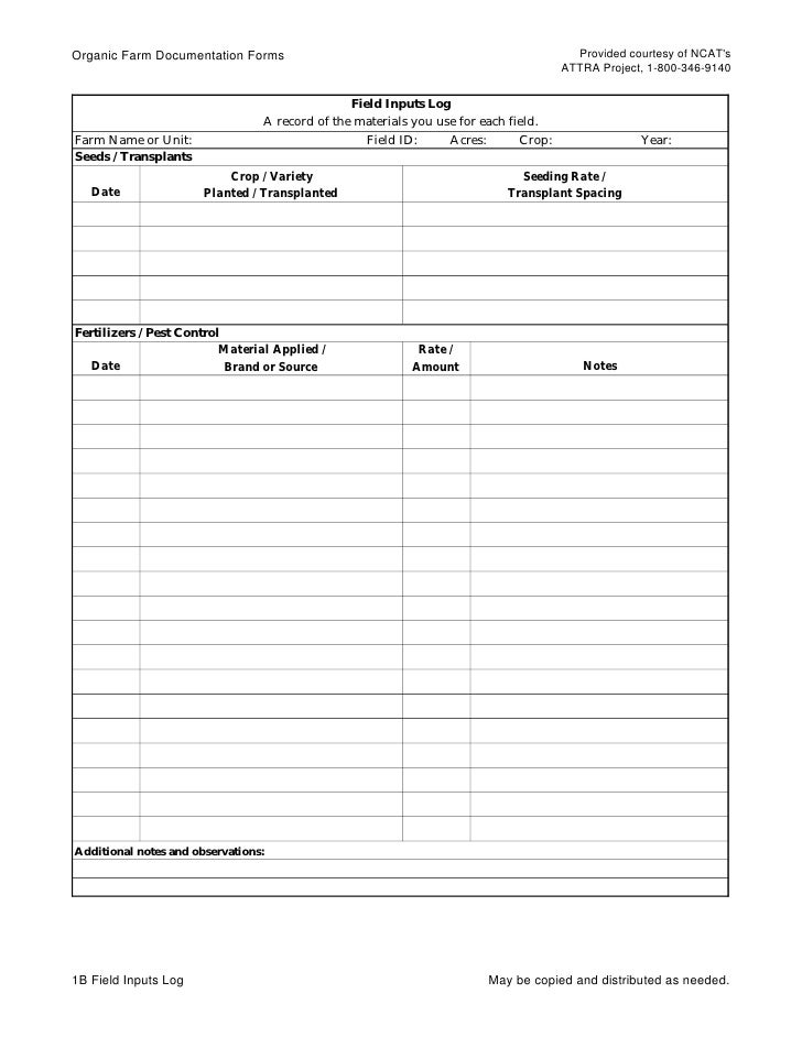 Organic Field Crops Documentation Forms